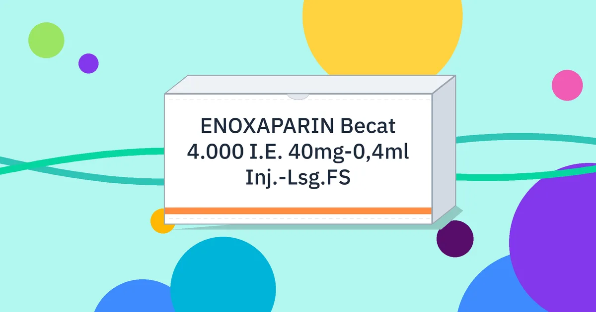 Symbolbild: Packung mit der Aufschrift ENOXAPARIN Becat 4.000 I.E. 40mg-0,4ml Inj.-Lsg.FS (PZN 17976366) – Verfügbarkeit und Bezug in Apotheken in Frankfurt am Main