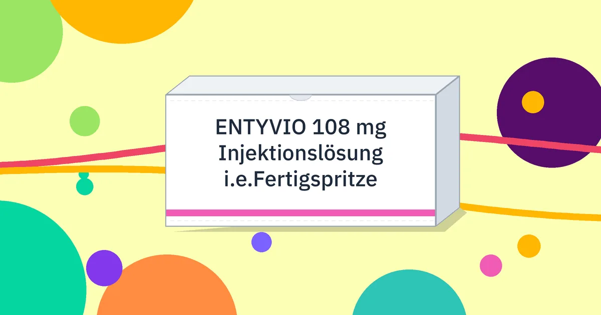 Symbolbild: Packung mit der Aufschrift ENTYVIO 108 mg Injektionslösung i.e.Fertigspritze (PZN 17822491) – Verfügbarkeit und Bezug in Apotheken in Frankfurt am Main