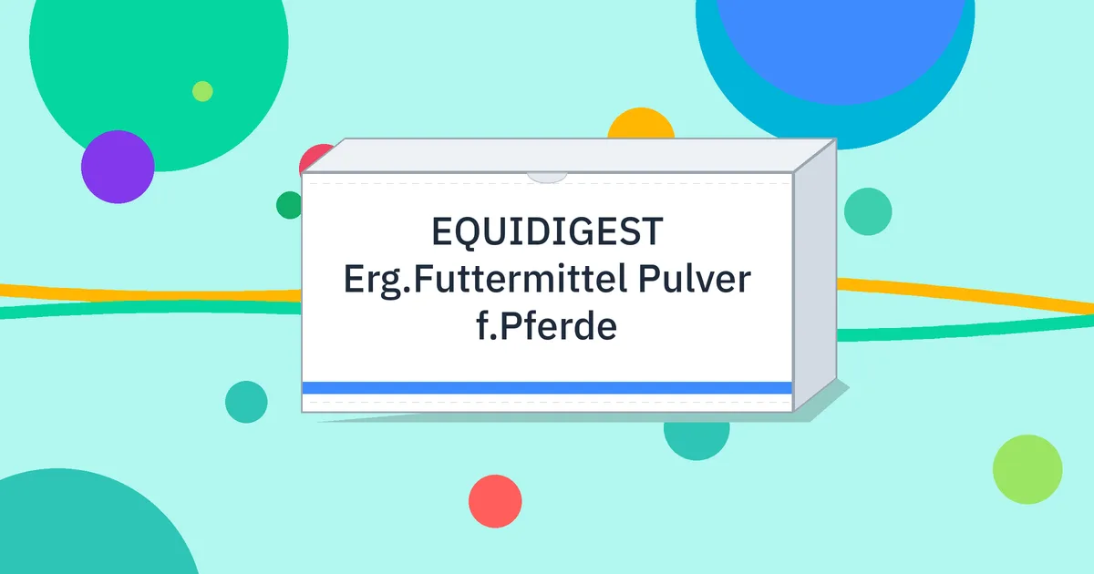 Symbolbild: Packung mit der Aufschrift EQUIDIGEST Erg.Futtermittel Pulver f.Pferde (PZN 14217312) – Verfügbarkeit und Bezug in Apotheken in Frankfurt am Main