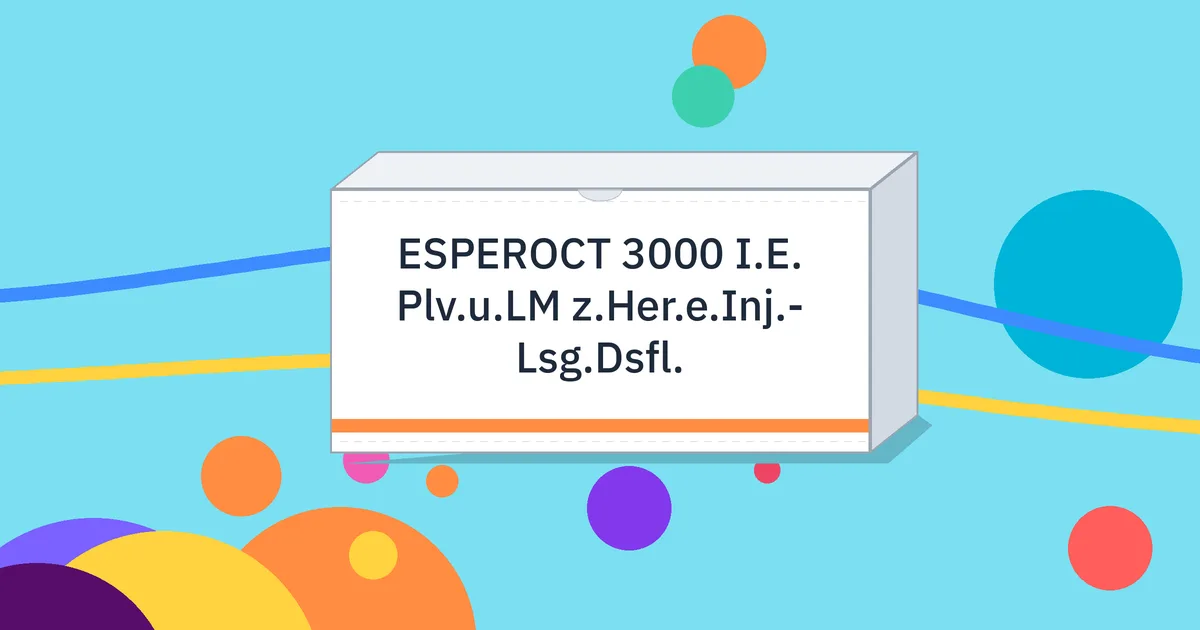 Symbolbild: Packung mit der Aufschrift ESPEROCT 3000 I.E. Plv.u.LM z.Her.e.Inj.-Lsg.Dsfl. (PZN 15635431) – Verfügbarkeit und Bezug in Apotheken in Frankfurt am Main