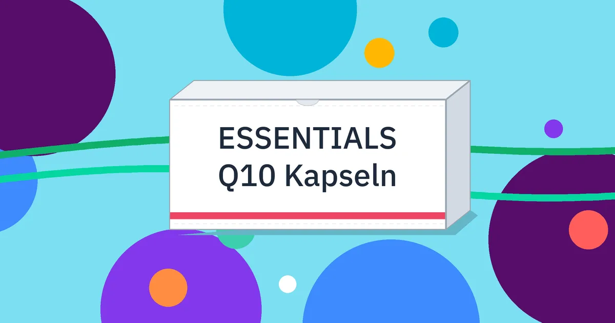 Symbolbild: Packung mit der Aufschrift ESSENTIALS Q10 Kapseln (PZN 18409528) – Verfügbarkeit und Bezug in Apotheken in Frankfurt am Main