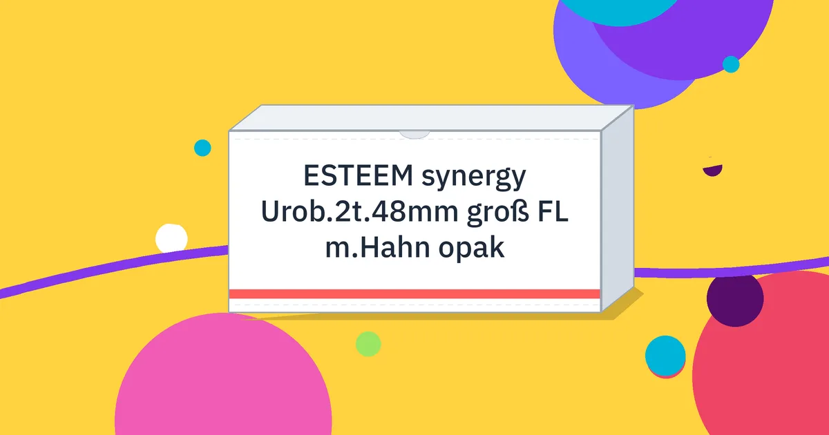 Symbolbild: Packung mit der Aufschrift ESTEEM synergy Urob.2t.48mm groß FL m.Hahn opak (PZN 02197969) – Verfügbarkeit und Bezug in Apotheken in Frankfurt am Main