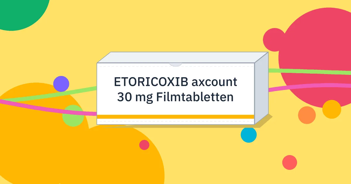 Symbolbild: Packung mit der Aufschrift ETORICOXIB axcount 30 mg Filmtabletten (PZN 18027318) – Verfügbarkeit und Bezug in Apotheken in Frankfurt am Main