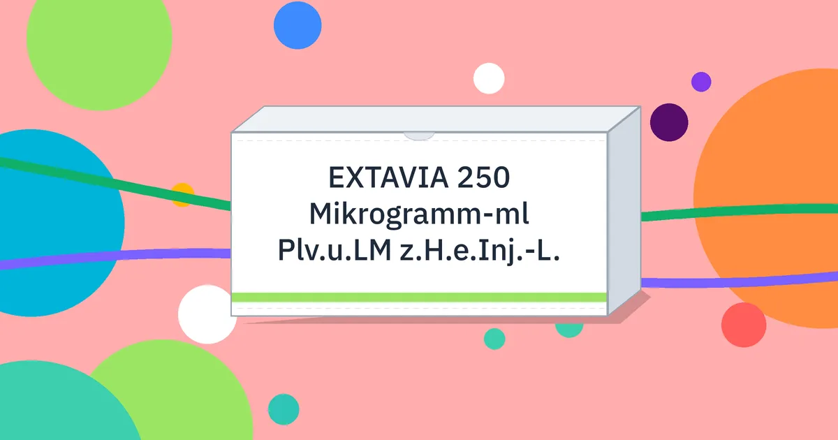 Symbolbild: Packung mit der Aufschrift EXTAVIA 250 Mikrogramm-ml Plv.u.LM z.H.e.Inj.-L. (PZN 13421677) – Verfügbarkeit und Bezug in Apotheken in Frankfurt am Main