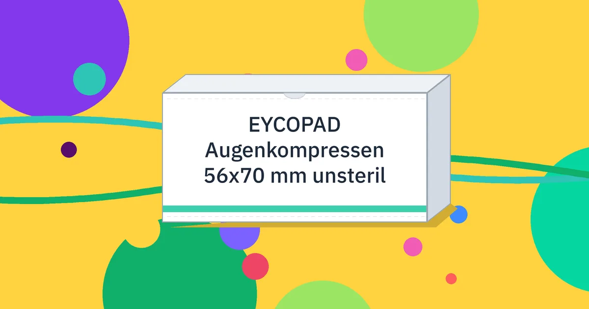 Symbolbild: Packung mit der Aufschrift EYCOPAD Augenkompressen 56x70 mm unsteril (PZN 14306872) – Verfügbarkeit und Bezug in Apotheken in Frankfurt am Main
