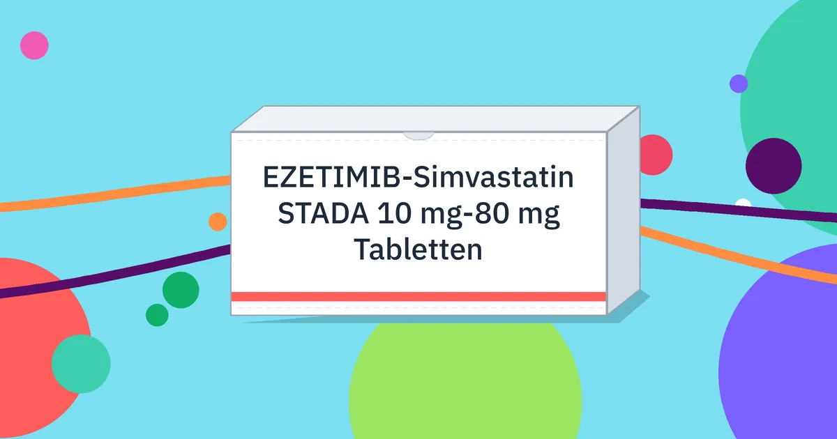 Symbolbild: Packung mit der Aufschrift EZETIMIB-Simvastatin STADA 10 mg-80 mg Tabletten (PZN 11853177) – Verfügbarkeit und Bezug in Apotheken in Frankfurt am Main