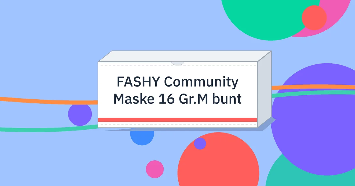 Symbolbild: Packung mit der Aufschrift FASHY Community Maske 16 Gr.M bunt (PZN 16945412) – Verfügbarkeit und Bezug in Apotheken in Frankfurt am Main