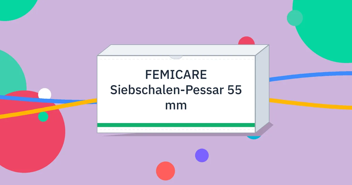 Symbolbild: Packung mit der Aufschrift FEMICARE Siebschalen-Pessar 55 mm (PZN 19336375) – Verfügbarkeit und Bezug in Apotheken in Frankfurt am Main
