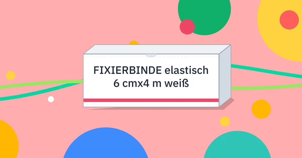 Symbolbild: Packung mit der Aufschrift FIXIERBINDE elastisch 6 cmx4 m weiß (PZN 01960251) – Verfügbarkeit und Bezug in Apotheken in Frankfurt am Main
