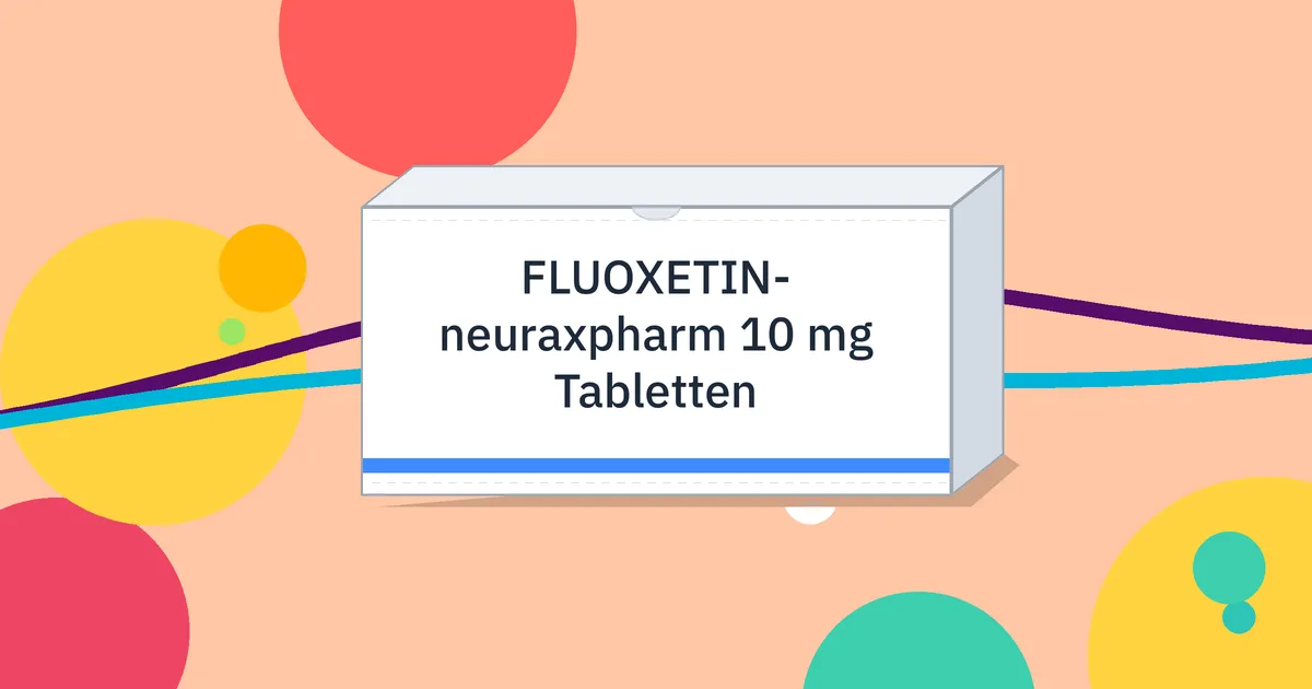 Symbolbild: Packung mit der Aufschrift FLUOXETIN-neuraxpharm 10 mg Tabletten (PZN 02136175) – Verfügbarkeit und Bezug in Apotheken in Frankfurt am Main
