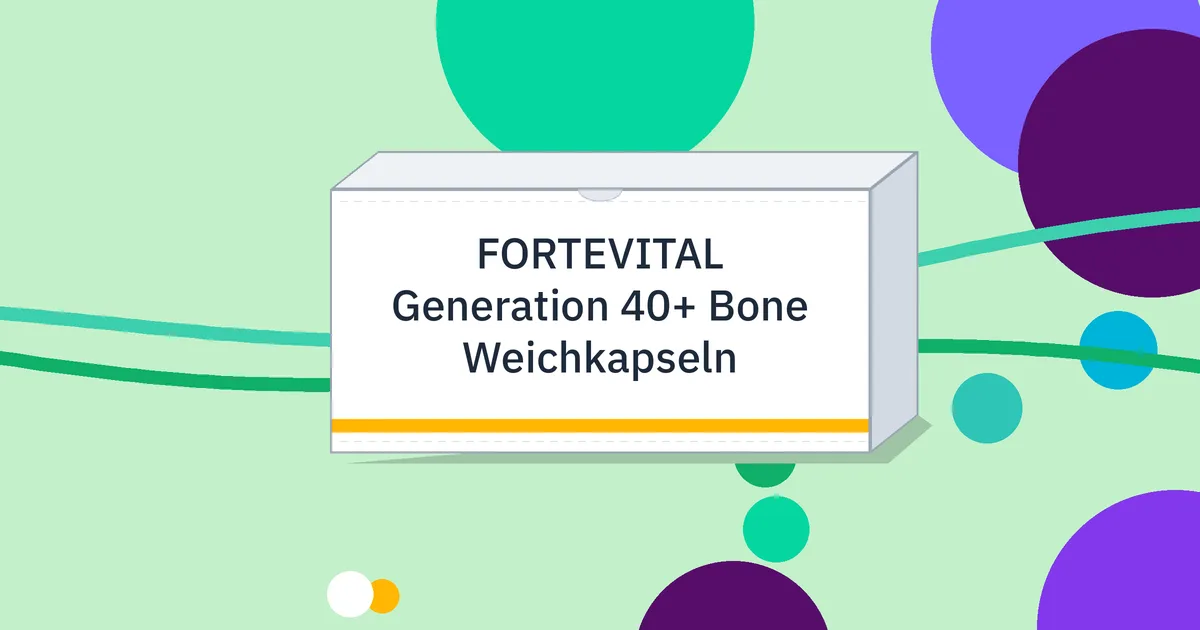 Symbolbild: Packung mit der Aufschrift FORTEVITAL Generation 40+ Bone Weichkapseln (PZN 13751506) – Verfügbarkeit und Bezug in Apotheken in Frankfurt am Main