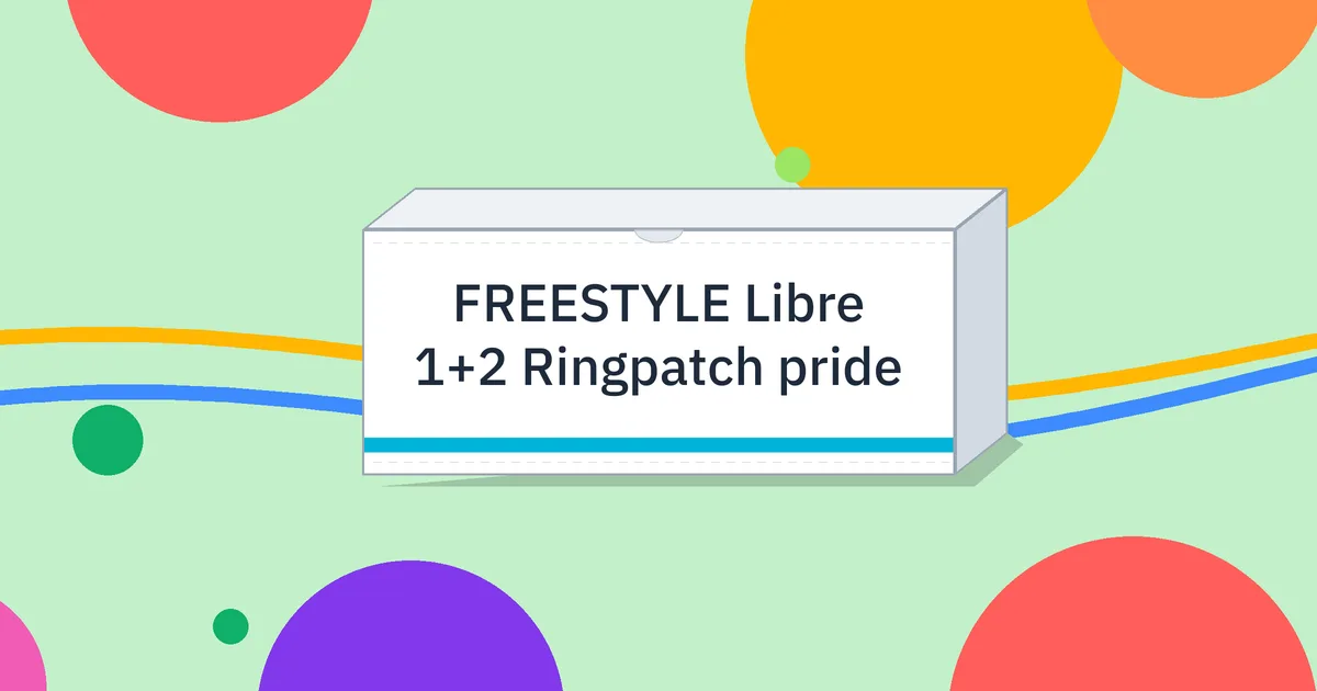 Symbolbild: Packung mit der Aufschrift FREESTYLE Libre 1+2 Ringpatch pride (PZN 19866647) – Verfügbarkeit und Bezug in Apotheken in Frankfurt am Main