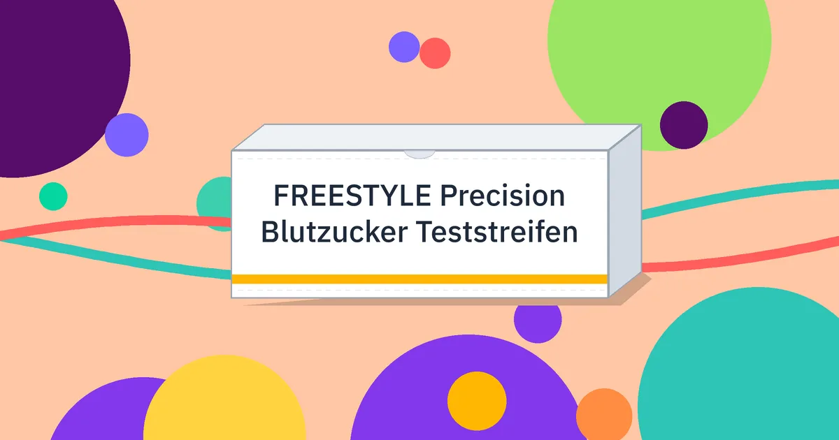 Symbolbild: Packung mit der Aufschrift FREESTYLE Precision Blutzucker Teststreifen (PZN 09389407) – Verfügbarkeit und Bezug in Apotheken in Frankfurt am Main