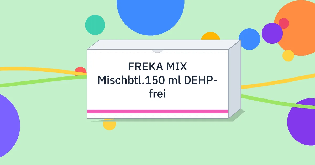 Symbolbild: Packung mit der Aufschrift FREKA MIX Mischbtl.150 ml DEHP-frei (PZN 07403534) – Verfügbarkeit und Bezug in Apotheken in Frankfurt am Main