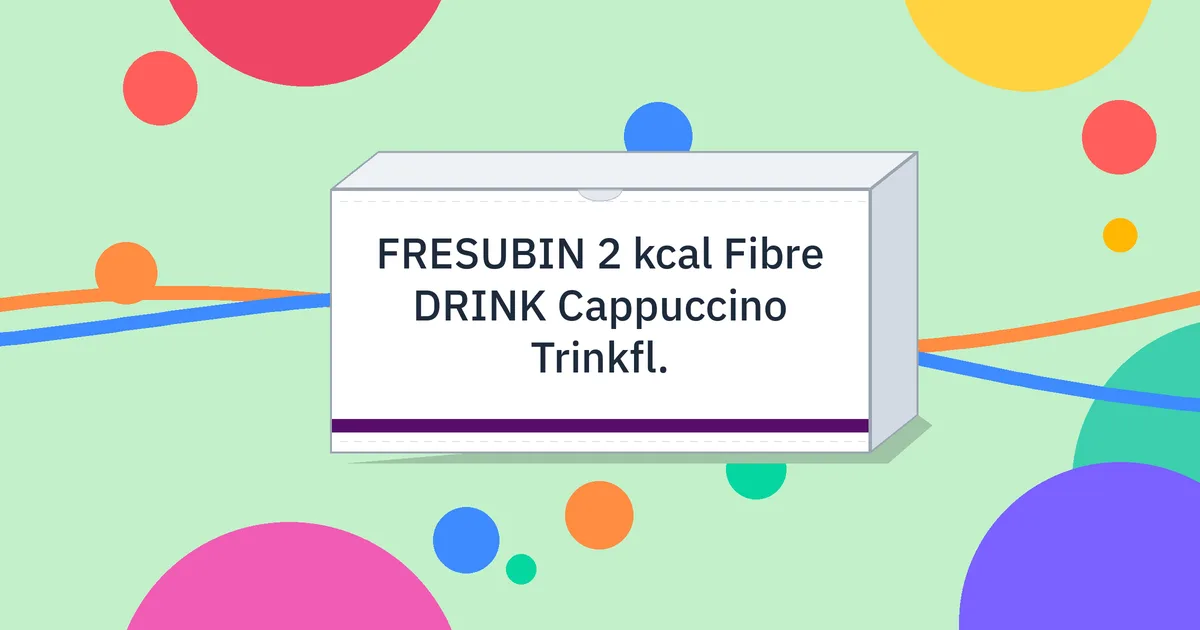 Symbolbild: Packung mit der Aufschrift FRESUBIN 2 kcal Fibre DRINK Cappuccino Trinkfl. (PZN 06470511) – Verfügbarkeit und Bezug in Apotheken in Frankfurt am Main