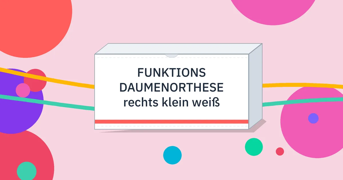 Symbolbild: Packung mit der Aufschrift FUNKTIONS DAUMENORTHESE rechts klein weiß (PZN 11097505) – Verfügbarkeit und Bezug in Apotheken in Frankfurt am Main