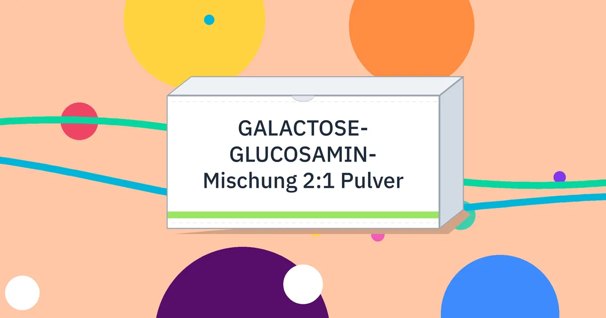 Symbolbild: Packung mit der Aufschrift GALACTOSE-GLUCOSAMIN-Mischung 2:1 Pulver (PZN 13334493) – Verfügbarkeit und Bezug in Apotheken in Frankfurt am Main