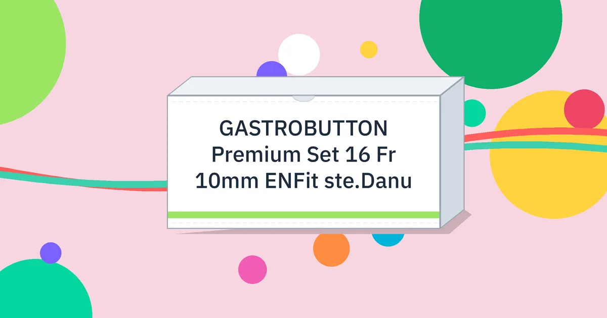Symbolbild: Packung mit der Aufschrift GASTROBUTTON Premium Set 16 Fr 10mm ENFit ste.Danu (PZN 16883562) – Verfügbarkeit und Bezug in Apotheken in Frankfurt am Main