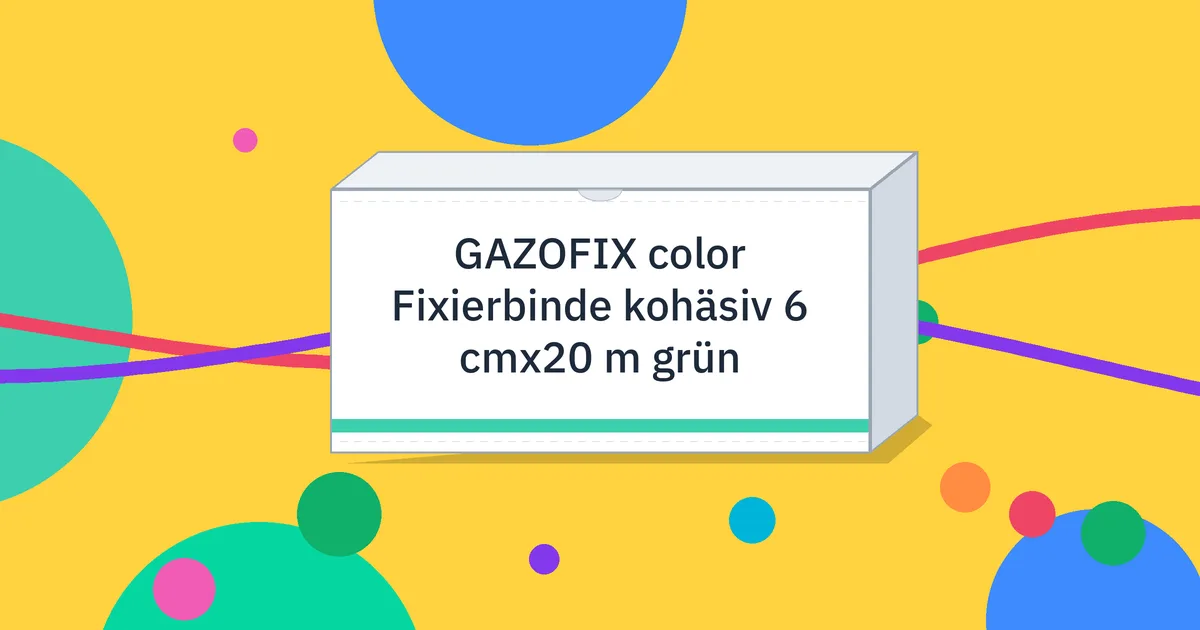 Symbolbild: Packung mit der Aufschrift GAZOFIX color Fixierbinde kohäsiv 6 cmx20 m grün (PZN 19882617) – Verfügbarkeit und Bezug in Apotheken in Frankfurt am Main