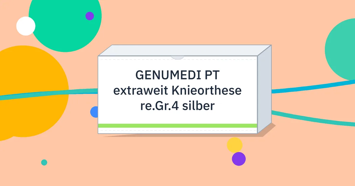 Symbolbild: Packung mit der Aufschrift GENUMEDI PT extraweit Knieorthese re.Gr.4 silber (PZN 10073106) – Verfügbarkeit und Bezug in Apotheken in Frankfurt am Main