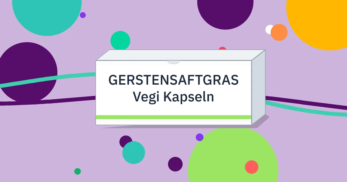 Symbolbild: Packung mit der Aufschrift GERSTENSAFTGRAS Vegi Kapseln (PZN 00586709) – Verfügbarkeit und Bezug in Apotheken in Frankfurt am Main
