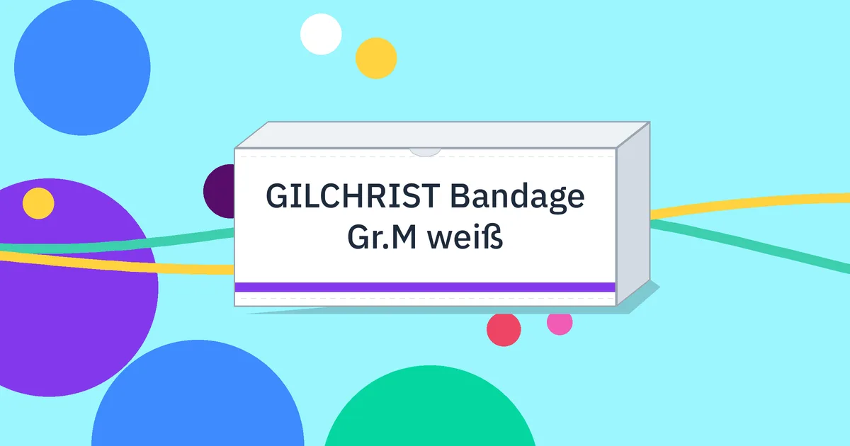 Symbolbild: Packung mit der Aufschrift GILCHRIST Bandage Gr.M weiß (PZN 04910130) – Verfügbarkeit und Bezug in Apotheken in Frankfurt am Main