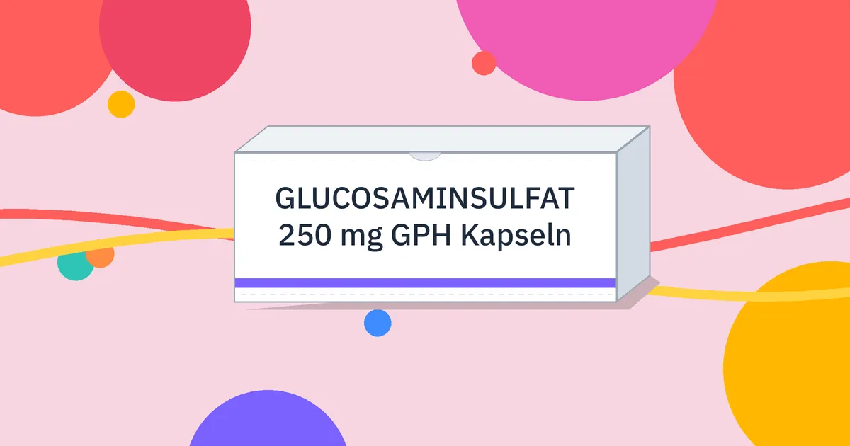 Symbolbild: Packung mit der Aufschrift GLUCOSAMINSULFAT 250 mg GPH Kapseln (PZN 01887560) – Verfügbarkeit und Bezug in Apotheken in Frankfurt am Main