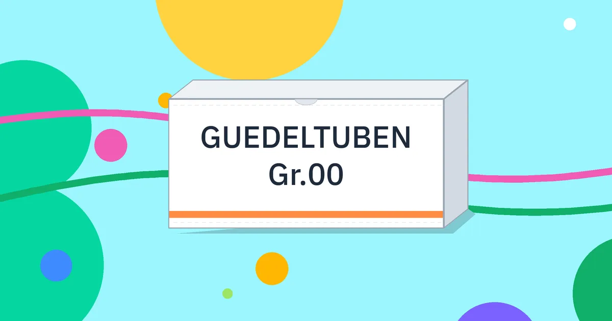 Symbolbild: Packung mit der Aufschrift GUEDELTUBEN Gr.00 (PZN 07701680) – Verfügbarkeit und Bezug in Apotheken in Frankfurt am Main