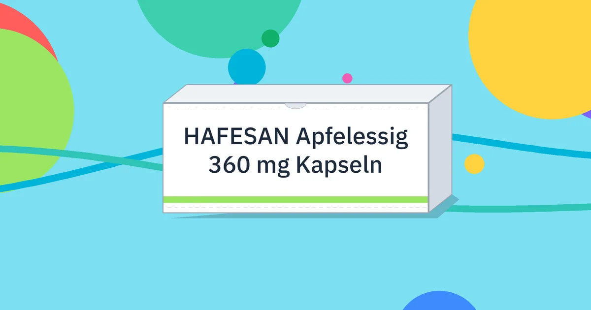 Symbolbild: Packung mit der Aufschrift HAFESAN Apfelessig 360 mg Kapseln (PZN 00233365) – Verfügbarkeit und Bezug in Apotheken in Frankfurt am Main