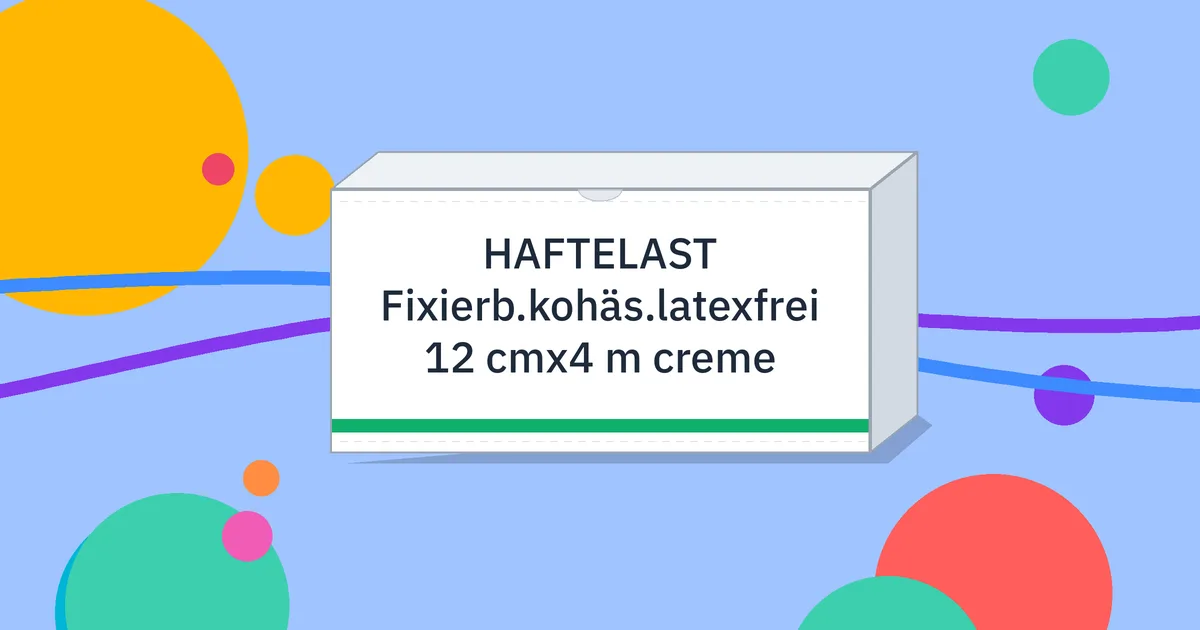 Symbolbild: Packung mit der Aufschrift HAFTELAST Fixierb.kohäs.latexfrei 12 cmx4 m creme (PZN 15998234) – Verfügbarkeit und Bezug in Apotheken in Frankfurt am Main