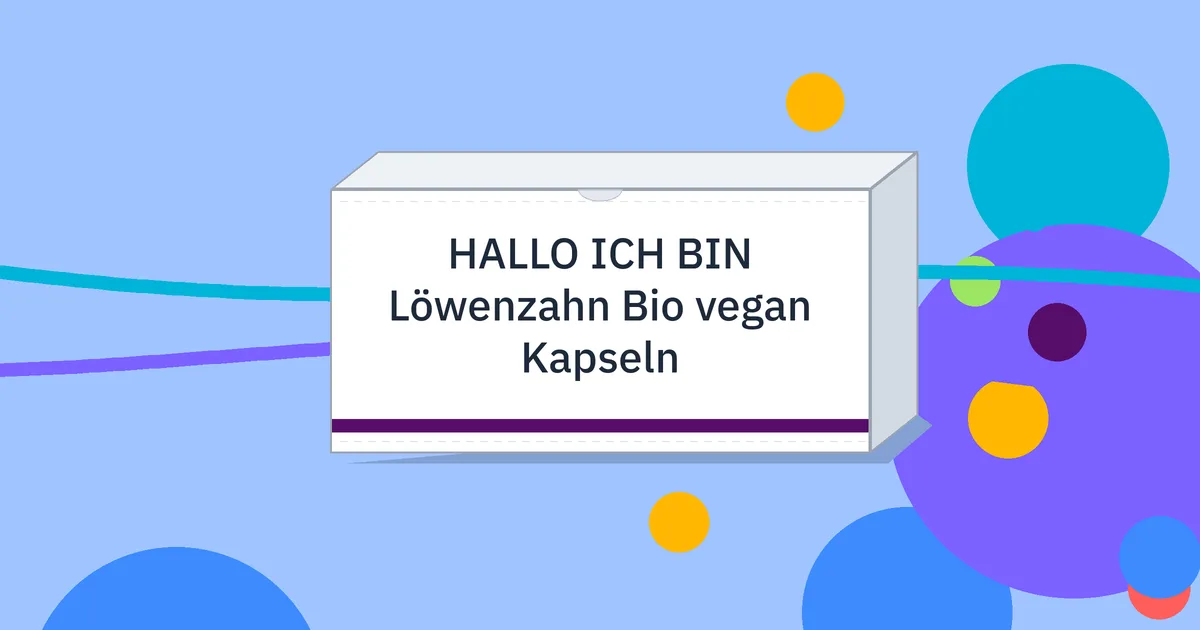 Symbolbild: Packung mit der Aufschrift HALLO ICH BIN Löwenzahn Bio vegan Kapseln (PZN 14320990) – Verfügbarkeit und Bezug in Apotheken in Frankfurt am Main