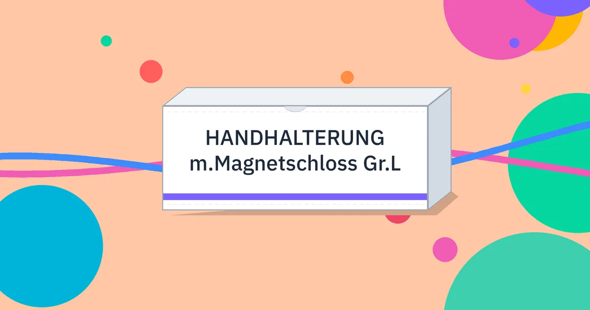 Symbolbild: Packung mit der Aufschrift HANDHALTERUNG m.Magnetschloss Gr.L (PZN 09167902) – Verfügbarkeit und Bezug in Apotheken in Frankfurt am Main