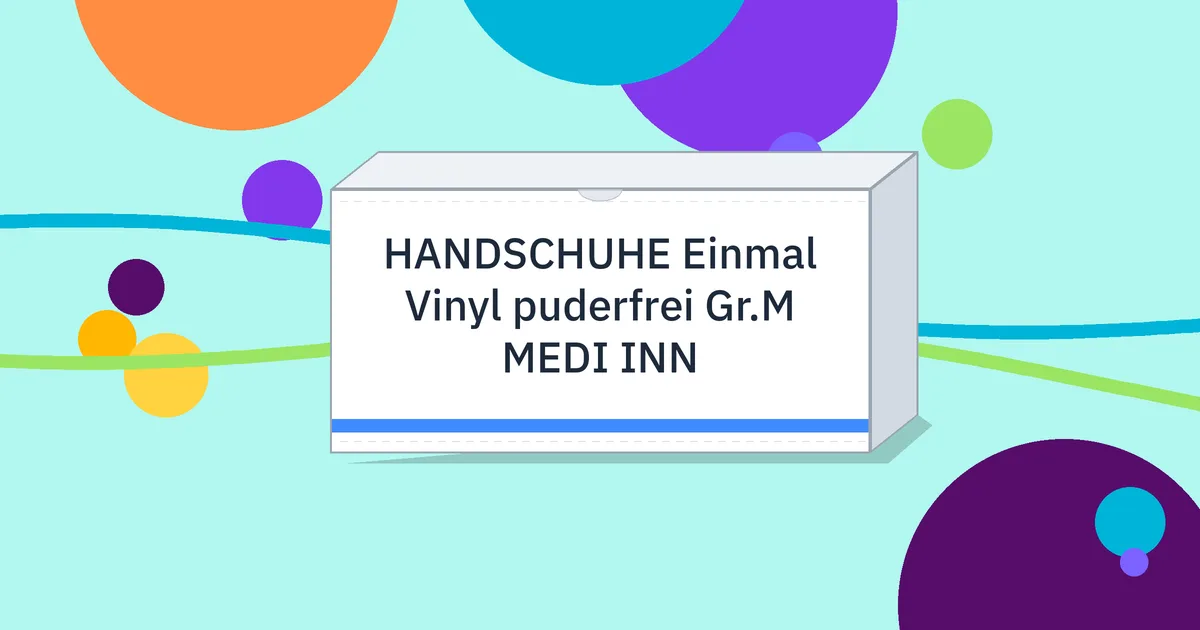 Symbolbild: Packung mit der Aufschrift HANDSCHUHE Einmal Vinyl puderfrei Gr.M MEDI INN (PZN 04929632) – Verfügbarkeit und Bezug in Apotheken in Frankfurt am Main