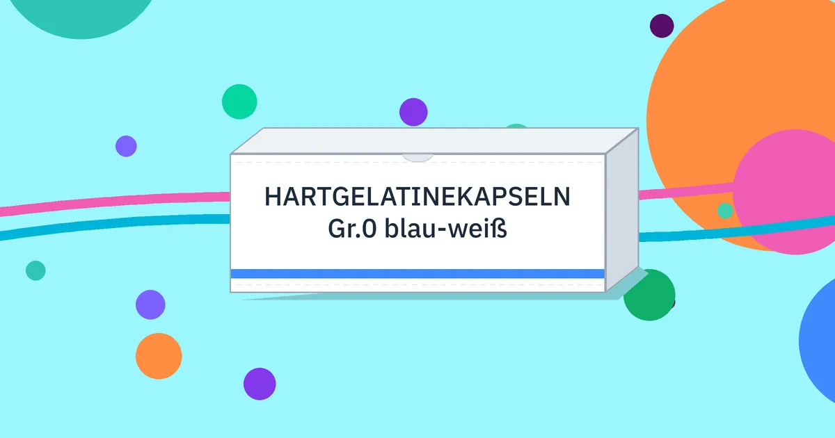 Symbolbild: Packung mit der Aufschrift HARTGELATINEKAPSELN Gr.0 blau-weiß (PZN 17857957) – Verfügbarkeit und Bezug in Apotheken in Frankfurt am Main