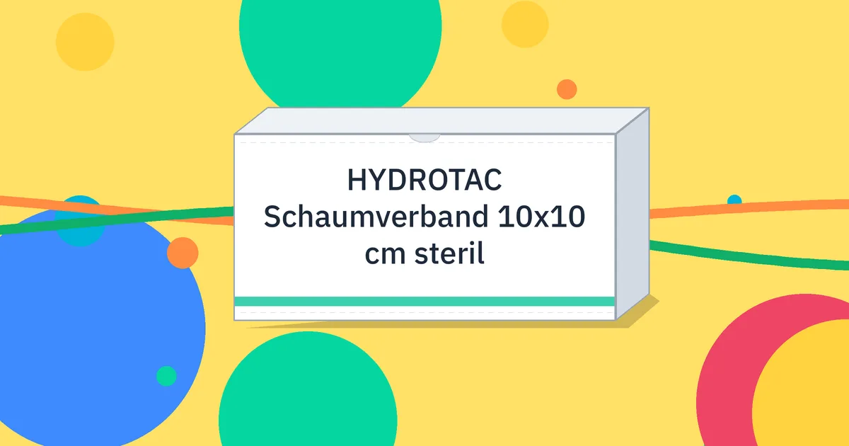 Symbolbild: Packung mit der Aufschrift HYDROTAC Schaumverband 10x10 cm steril (PZN 16120278) – Verfügbarkeit und Bezug in Apotheken in Frankfurt am Main