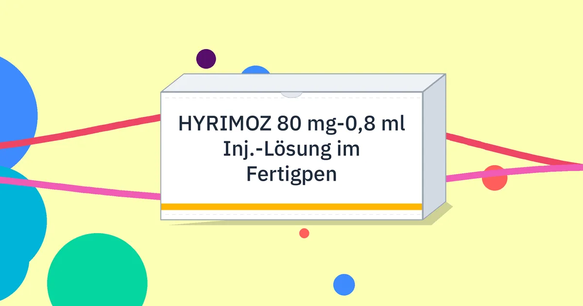 Symbolbild: Packung mit der Aufschrift HYRIMOZ 80 mg-0,8 ml Inj.-Lösung im Fertigpen (PZN 19187797) – Verfügbarkeit und Bezug in Apotheken in Frankfurt am Main