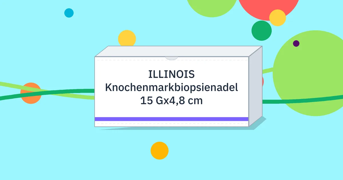Symbolbild: Packung mit der Aufschrift ILLINOIS Knochenmarkbiopsienadel 15 Gx4,8 cm (PZN 14287241) – Verfügbarkeit und Bezug in Apotheken in Frankfurt am Main