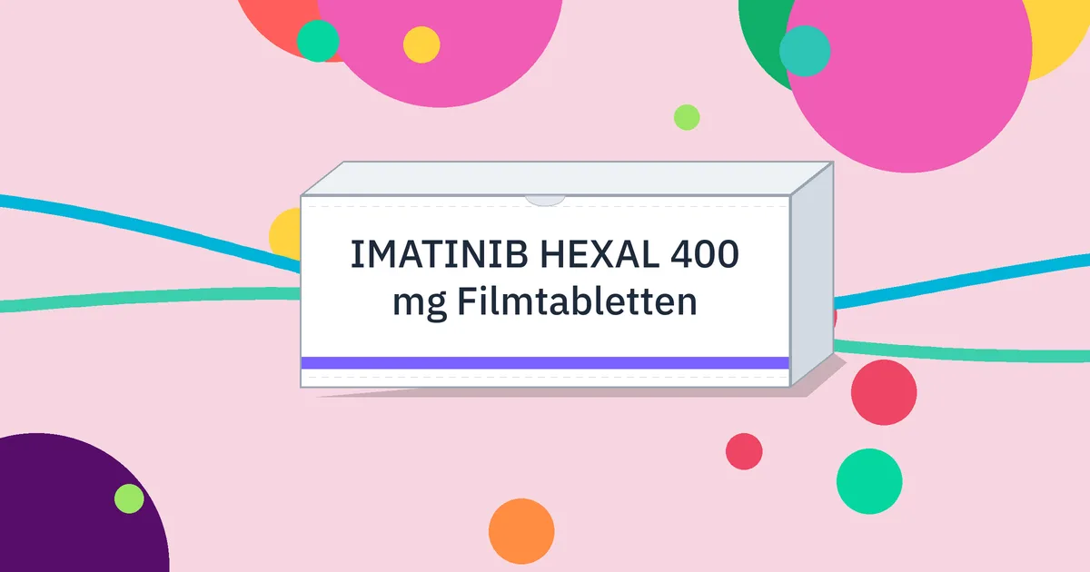 Symbolbild: Packung mit der Aufschrift IMATINIB HEXAL 400 mg Filmtabletten (PZN 18372914) – Verfügbarkeit und Bezug in Apotheken in Frankfurt am Main