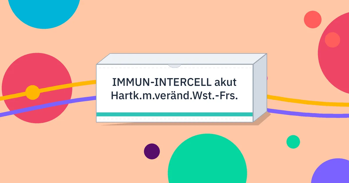 Symbolbild: Packung mit der Aufschrift IMMUN-INTERCELL akut Hartk.m.veränd.Wst.-Frs. (PZN 16396201) – Verfügbarkeit und Bezug in Apotheken in Frankfurt am Main
