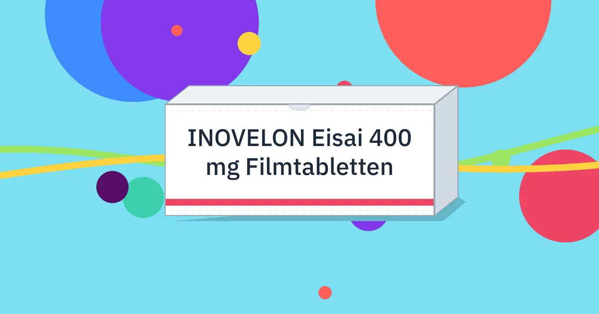 Symbolbild: Packung mit der Aufschrift INOVELON Eisai 400 mg Filmtabletten (PZN 00553087) – Verfügbarkeit und Bezug in Apotheken in Frankfurt am Main