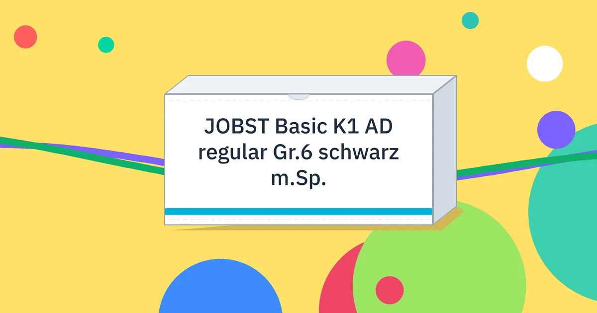 Symbolbild: Packung mit der Aufschrift JOBST Basic K1 AD regular Gr.6 schwarz m.Sp. (PZN 15310947) – Verfügbarkeit und Bezug in Apotheken in Frankfurt am Main