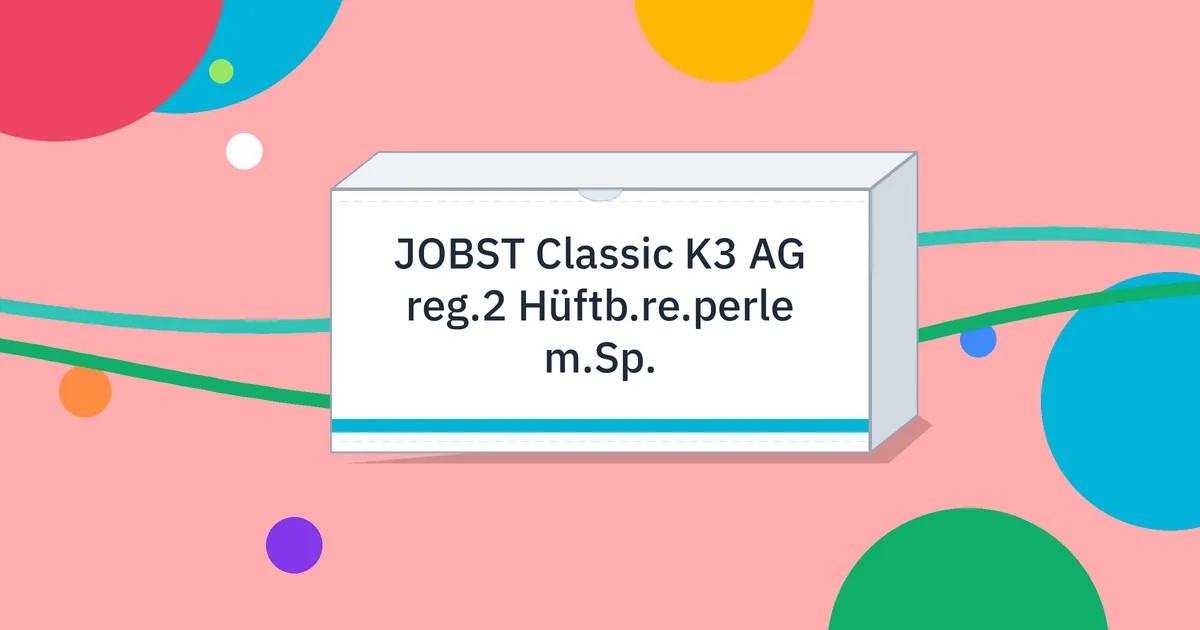 Symbolbild: Packung mit der Aufschrift JOBST Classic K3 AG reg.2 Hüftb.re.perle m.Sp. (PZN 13076200) – Verfügbarkeit und Bezug in Apotheken in Frankfurt am Main