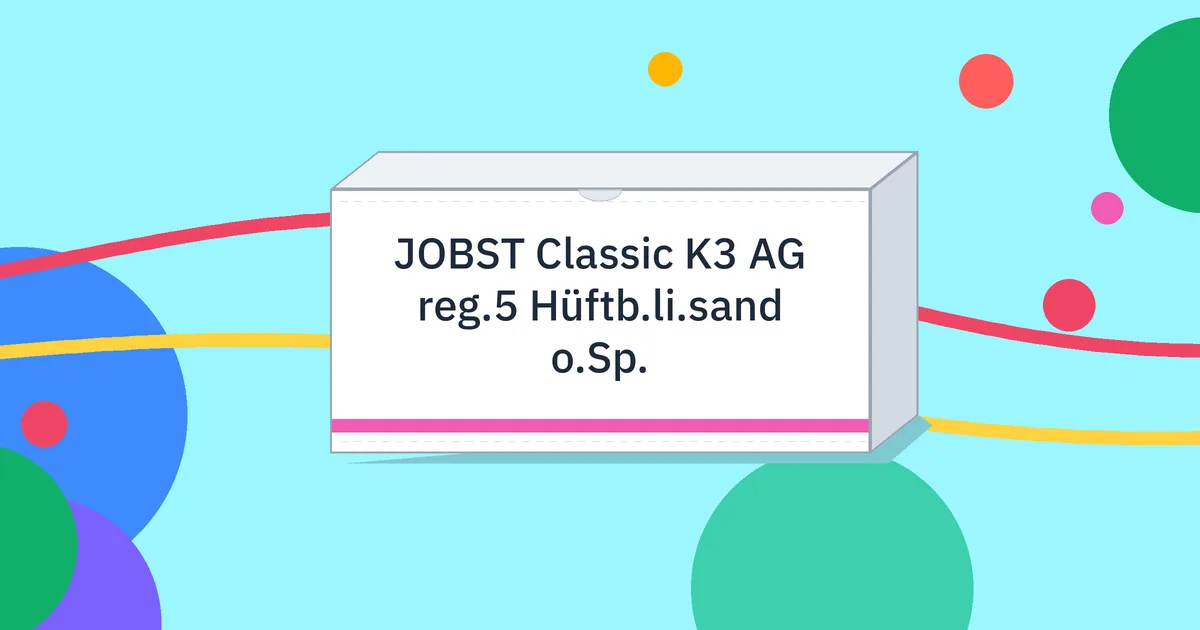 Symbolbild: Packung mit der Aufschrift JOBST Classic K3 AG reg.5 Hüftb.li.sand o.Sp. (PZN 13075666) – Verfügbarkeit und Bezug in Apotheken in Frankfurt am Main