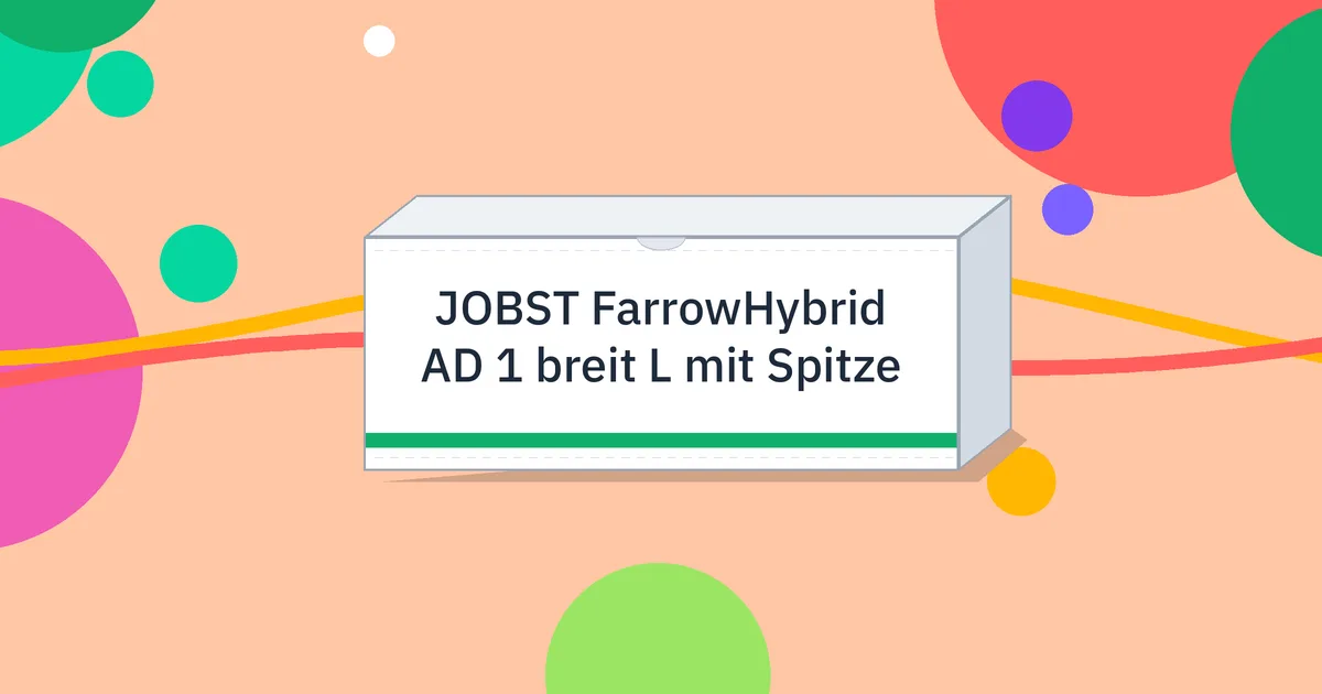 Symbolbild: Packung mit der Aufschrift JOBST FarrowHybrid AD 1 breit L mit Spitze (PZN 13869320) – Verfügbarkeit und Bezug in Apotheken in Frankfurt am Main