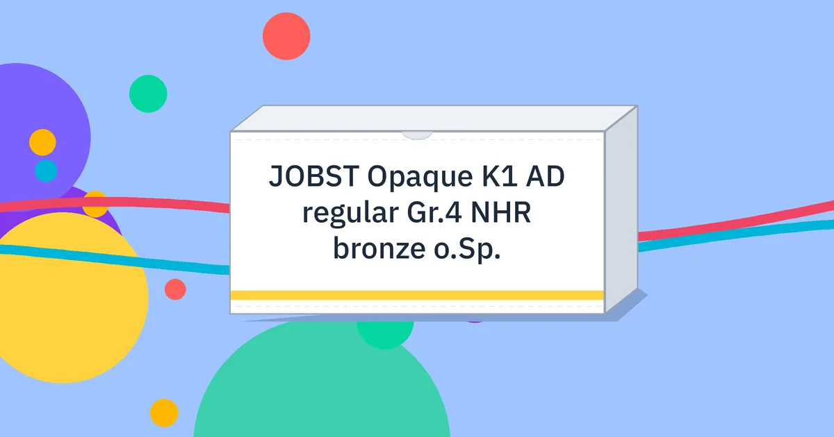 Symbolbild: Packung mit der Aufschrift JOBST Opaque K1 AD regular Gr.4 NHR bronze o.Sp. (PZN 13082442) – Verfügbarkeit und Bezug in Apotheken in Frankfurt am Main