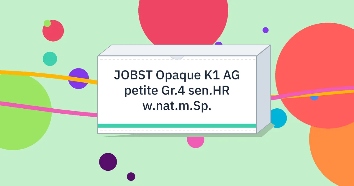 Symbolbild: Packung mit der Aufschrift JOBST Opaque K1 AG petite Gr.4 sen.HR w.nat.m.Sp. (PZN 13086196) – Verfügbarkeit und Bezug in Apotheken in Frankfurt am Main