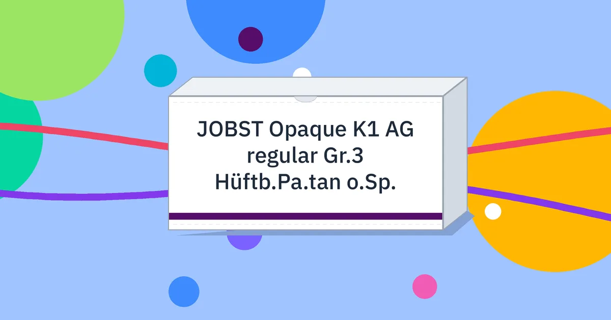 Symbolbild: Packung mit der Aufschrift JOBST Opaque K1 AG regular Gr.3 Hüftb.Pa.tan o.Sp. (PZN 16272479) – Verfügbarkeit und Bezug in Apotheken in Frankfurt am Main