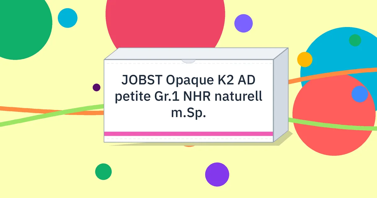 Symbolbild: Packung mit der Aufschrift JOBST Opaque K2 AD petite Gr.1 NHR naturell m.Sp. (PZN 13108934) – Verfügbarkeit und Bezug in Apotheken in Frankfurt am Main