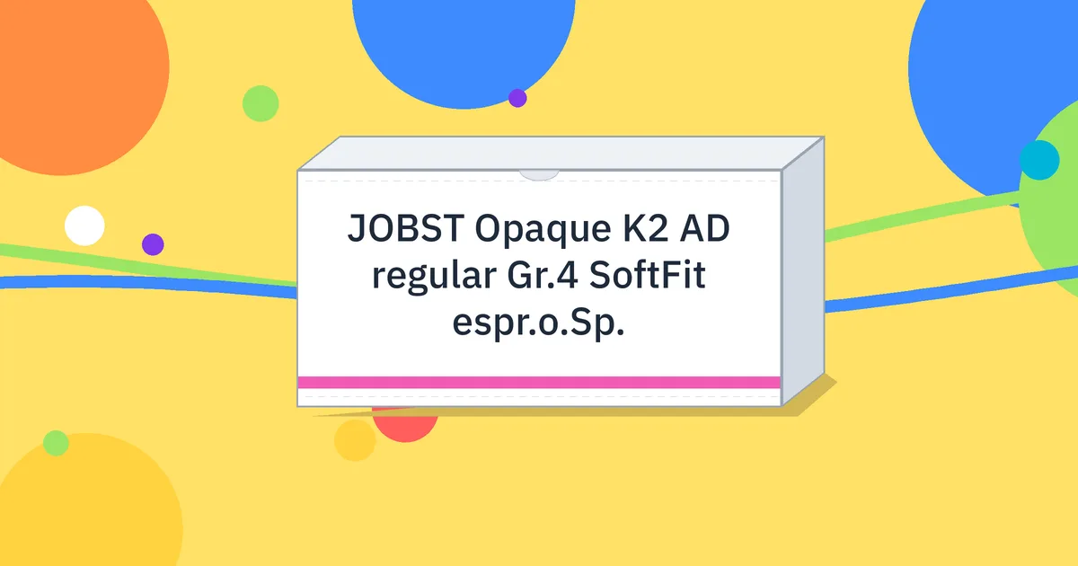 Symbolbild: Packung mit der Aufschrift JOBST Opaque K2 AD regular Gr.4 SoftFit espr.o.Sp. (PZN 16278246) – Verfügbarkeit und Bezug in Apotheken in Frankfurt am Main