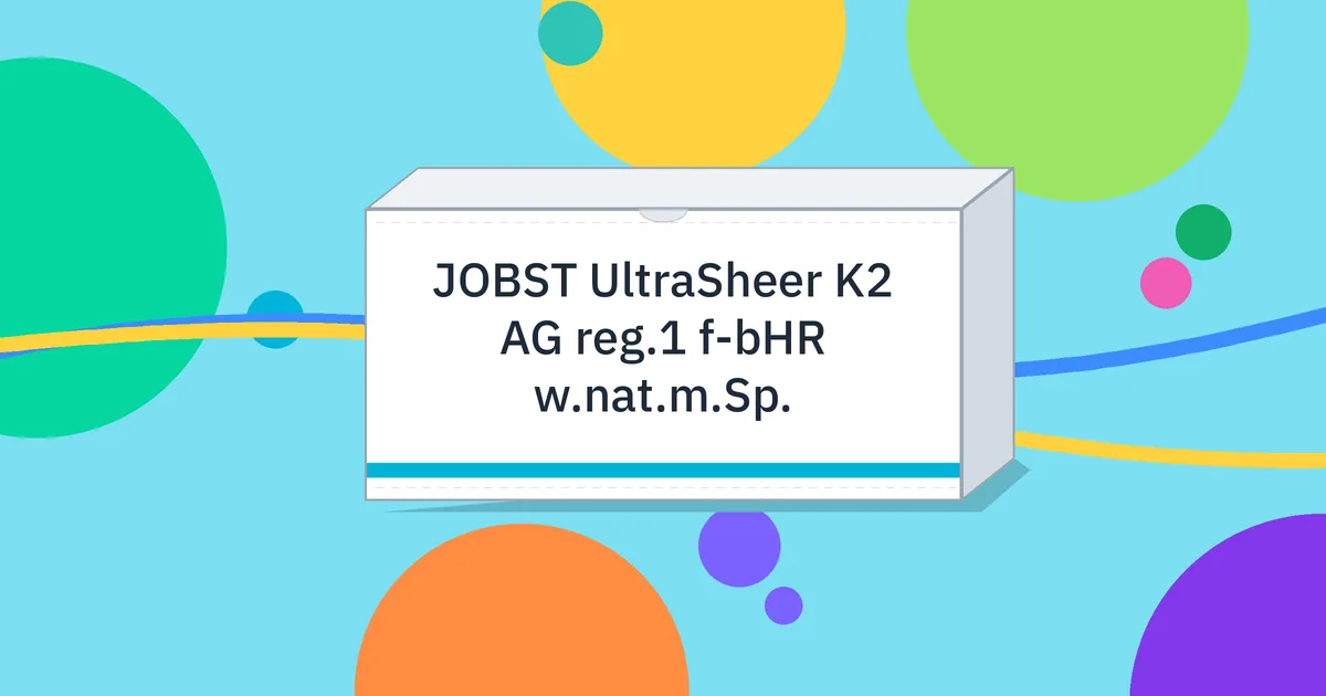 Symbolbild: Packung mit der Aufschrift JOBST UltraSheer K2 AG reg.1 f-bHR w.nat.m.Sp. (PZN 11260678) – Verfügbarkeit und Bezug in Apotheken in Frankfurt am Main